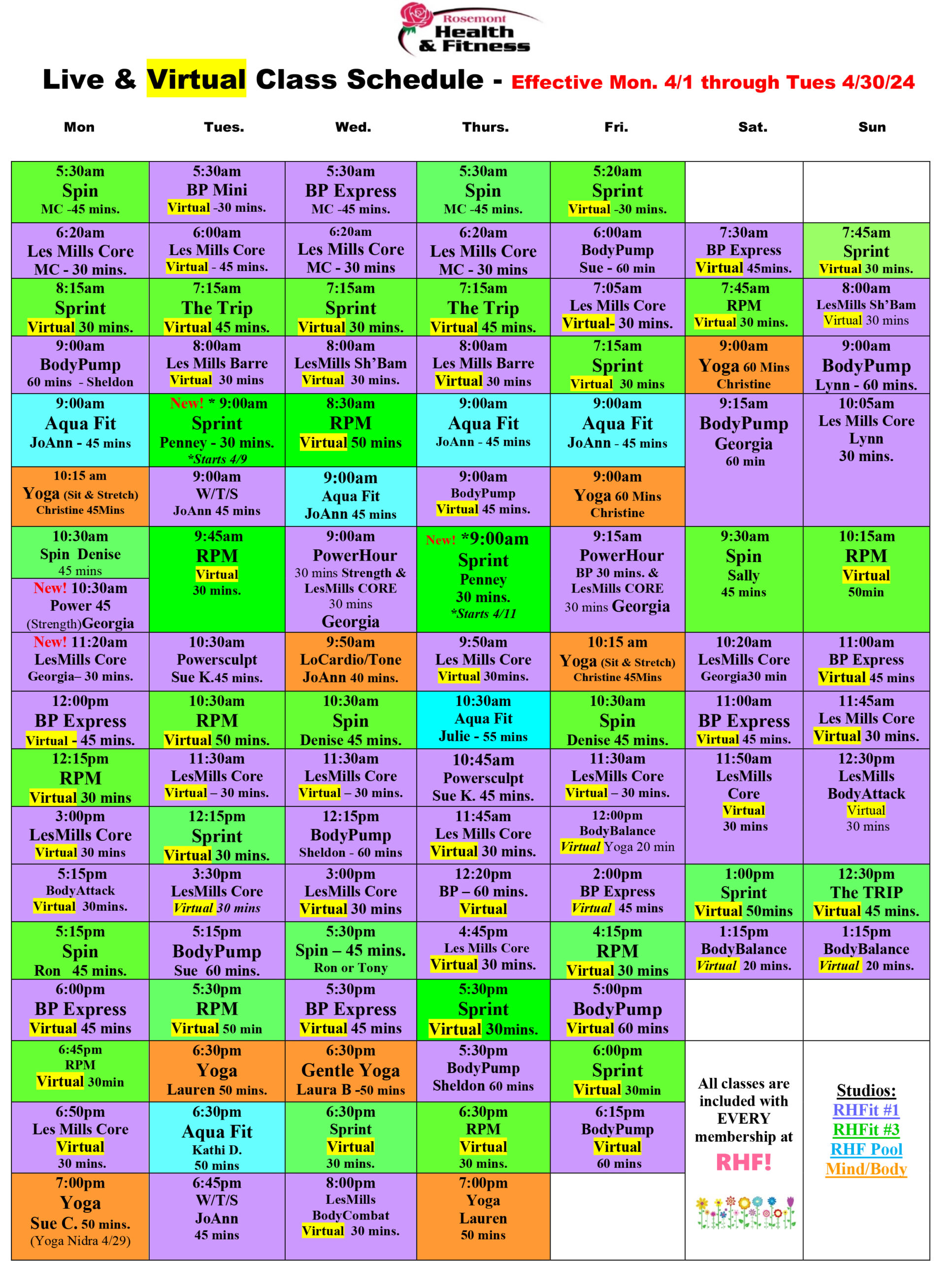 Calendar – Rosemont Health and Fitness